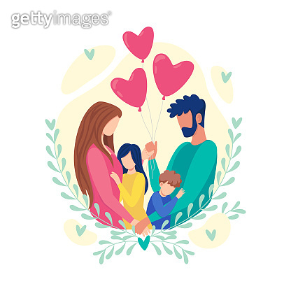 Family together. Dad, mom, daughter, son hugging. Love, family. Vector ...