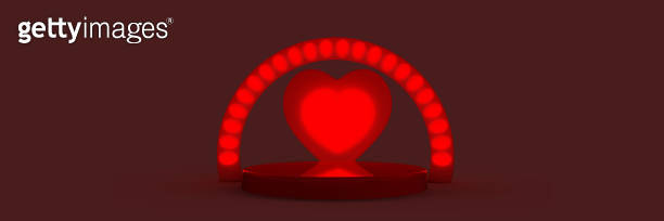 Modern Heart Shaped Red Neon Lights And Pedestal Background (1364099046 ...