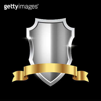 Silver shield with gold ribbon. Metal heraldic emblems vector ...