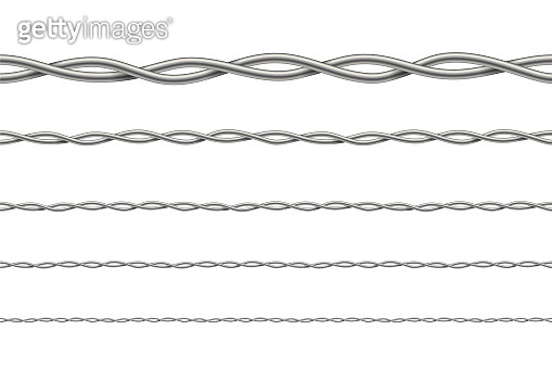3D metal wire, seamless pattern set, barbwire with twisted steel spiral ...