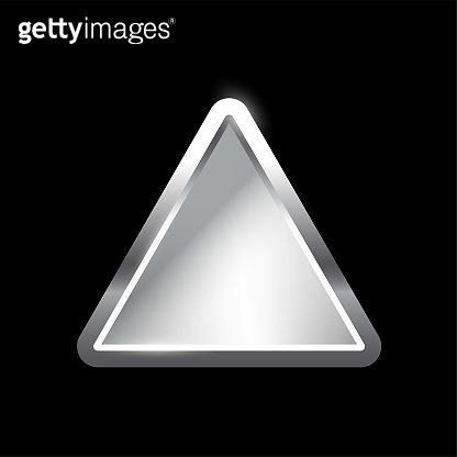 Silver triangle button with frame vector illustration. 3d steel glossy ...