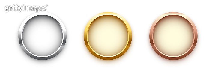 Award golden, silver and bronze blank medals 3d realistic illustration ...