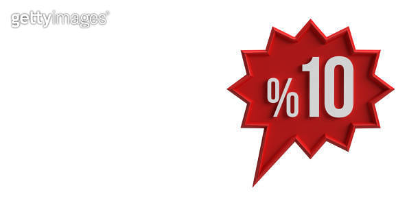Red ten percentage speech balloon text on white background, clipping ...