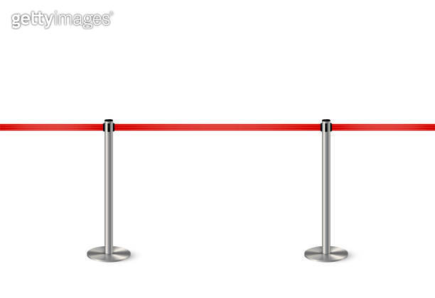 Metal column barrier with red rope. Silver luxury VIP design element ...