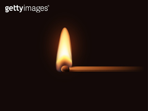 Match stick with flame, 3d realistic half burnt matchstick with bright ...