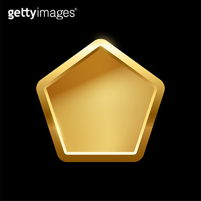 Gold pentagon button with frame, 3d golden glossy elegant design for ...