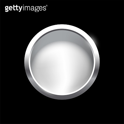 Silver round button with frame vector illustration. 3d steel glossy ...