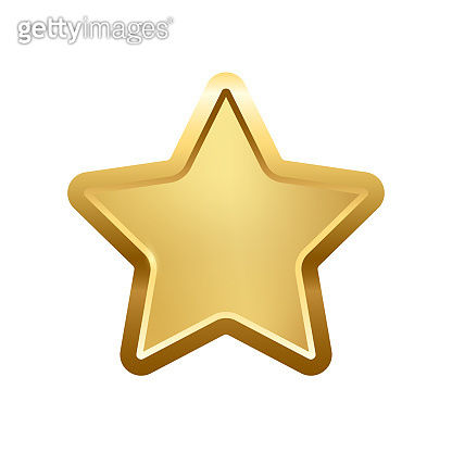 Gold star button with frame vector illustration. 3d golden glossy ...