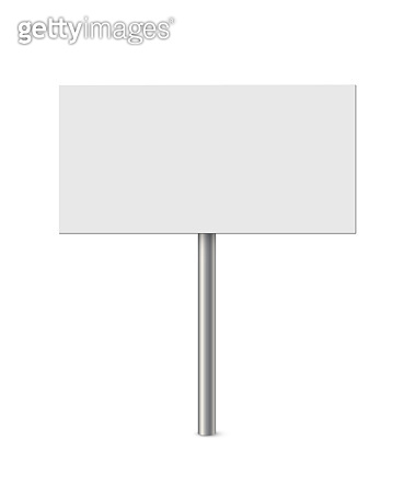 Empty metal sign post vector illustration. Realistic 3d blank steel ...
