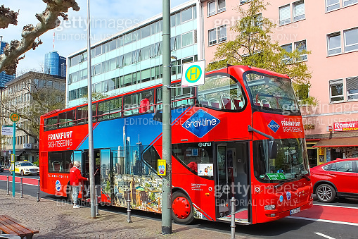 Red double decker Official City Sightseeing Tour bus in Frankfurt am ...