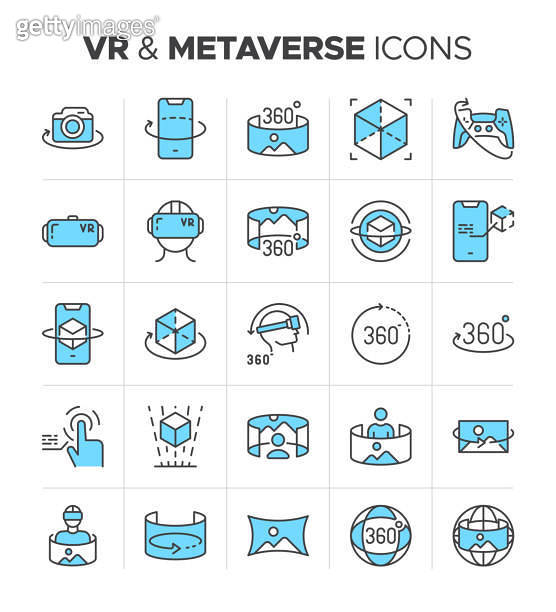 Metaverse icon set. Virtual Reality related icons. VR headset, AR ...