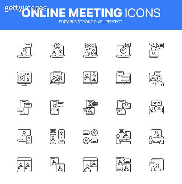 Virtual Meeting icon set. Business Meeting, Team Web Conferance, Video ...