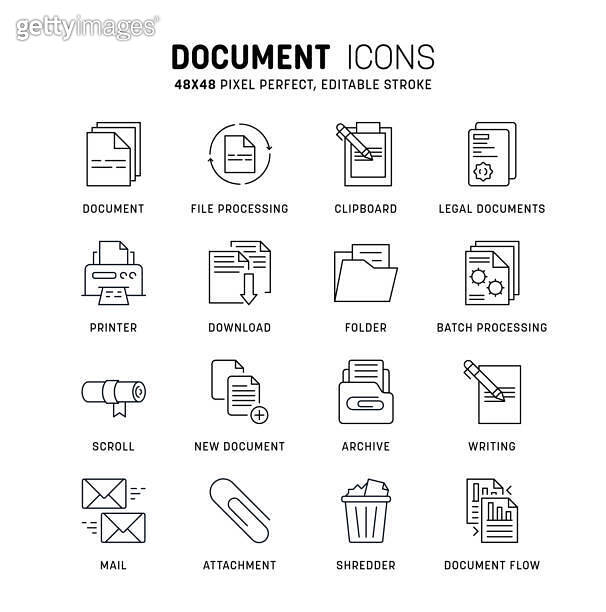 Simple set document icons. Document related vector. Editable stroke paper clipboard symbol set ...