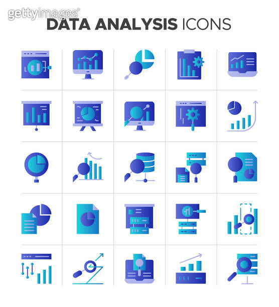 Data Analysis Icon Set - Charts, Reports, Graphs and Business Analysis Gradient Vector 이미지 ...