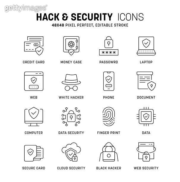 Cyber security icon set. Web and computer hack symbol. Hack and security icons. 이미지 (1411888945 ...