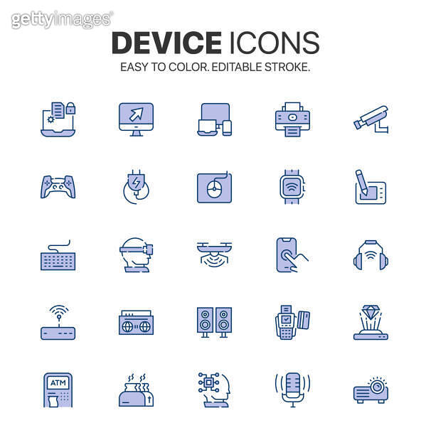 Set of linear Device icons. Computer, technology and device symbol ...
