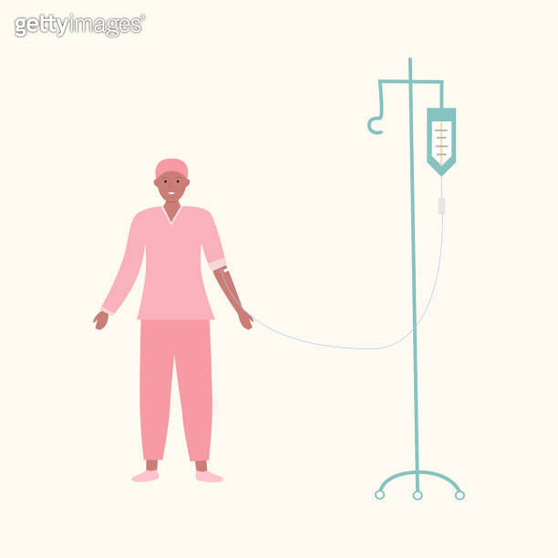 Cartoon poster of a black girl receiving chemotherapy. Flat ...