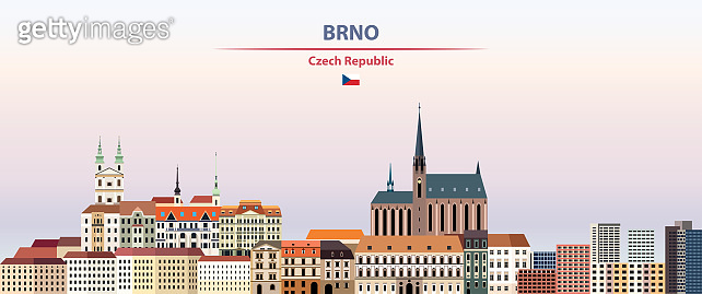 Brno cityscape on sunset sky background vector illustration with ...