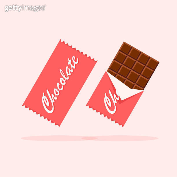 Chocolate bar in closed and opened red wrapped. 이미지 (1409365035) - 게티이미지뱅크