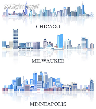 vector collection of United States cityscapes: Chicago, Milwaukee ...