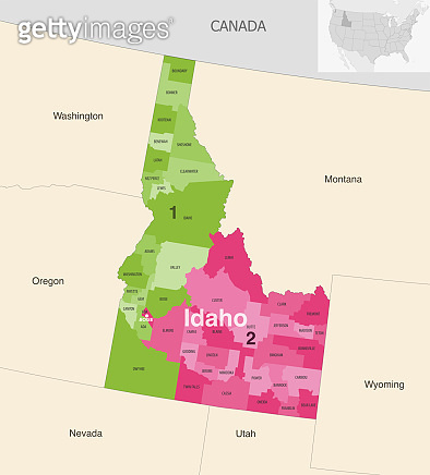 Idaho state counties colored by congressional districts vector map with ...