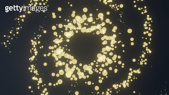 4k creative animation of digitally generated yellow particles moving in ...