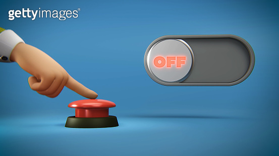 3d illustration of cartoon red button and slider off and on ...