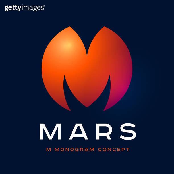 M letter. M monogram. Mars planet emblem. 이미지 (1408437137) - 게티이미지뱅크