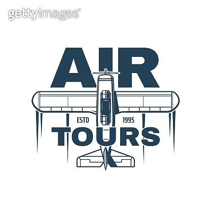 Air tours icon with vintage propeller airplane 이미지 (1388907133) - 게티이미지뱅크
