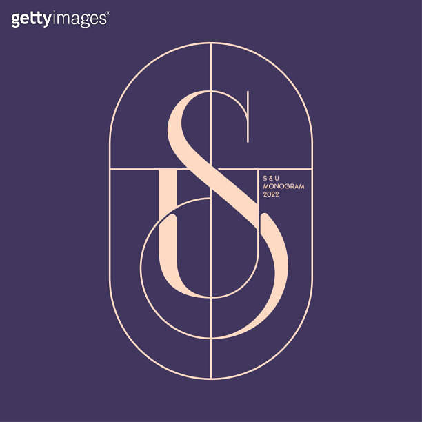 Crossed letter S and letter U into rounded frame. Monogram at art deco ...
