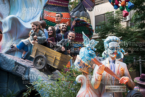 The cartoon sculptures for the national festival Fallas are displaying ...
