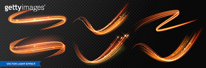 Light effect trails, golden glitter glow waves and sparkling flare ...