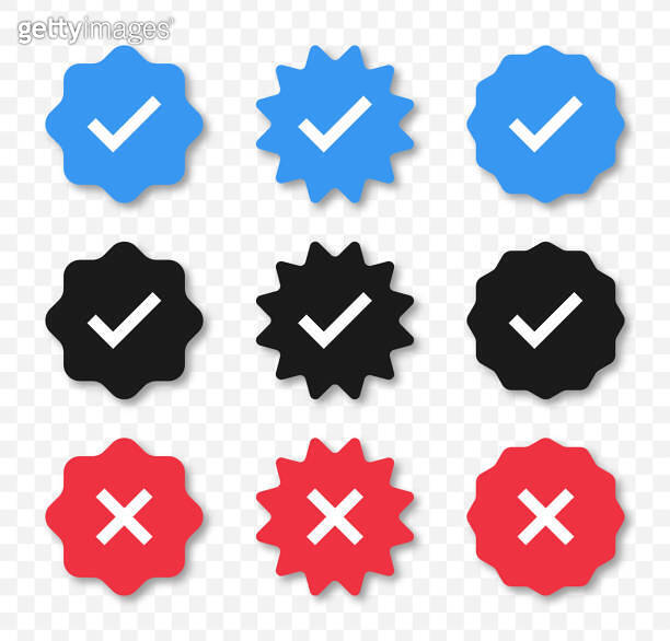 Profile verification check marks icons. Verified and unverified account ...