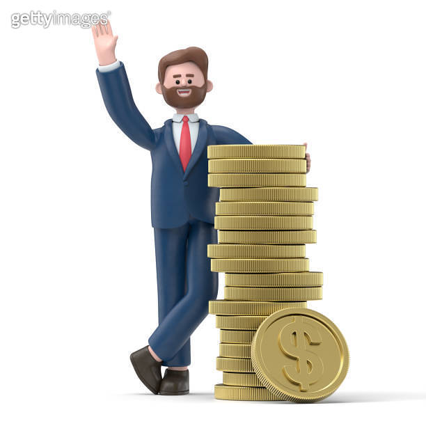 3D illustration of smiling bearded american businessman Bob - gold ...