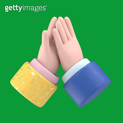 Green Screen Mock-up.Cartoon character hands High five gesture. Give me ...