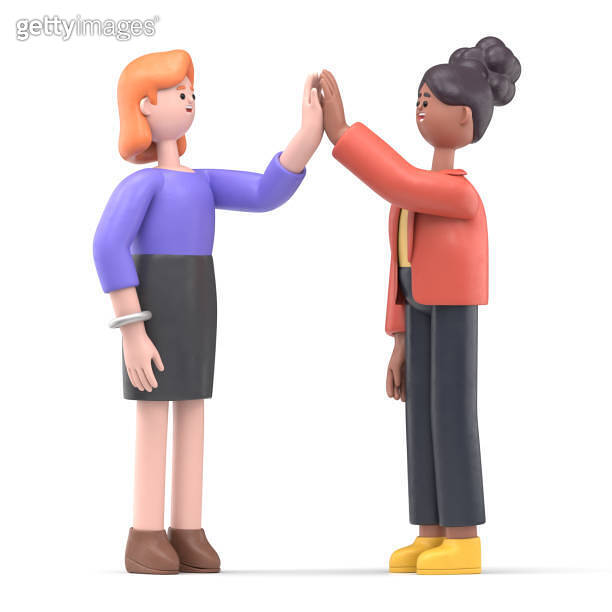 3D illustration of cartoon characters informal greeting. Happy cheerful ...