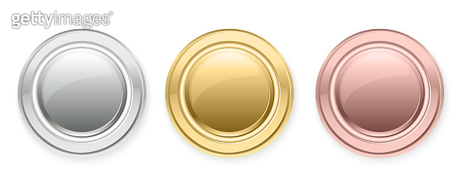 Vector coins or medals collection. Set of shiny round frames in gold ...