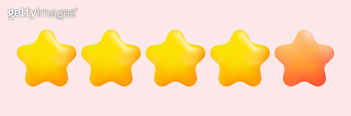 Five 5 star rank sign. Four gold stars from five. 3d Glossy golden ...
