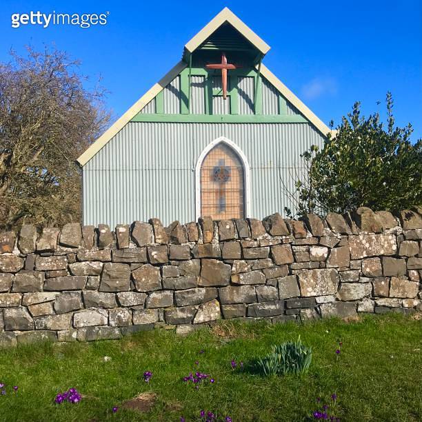 Primitive metal clad chapel at Low Newton by the Sea, Northumberland ...