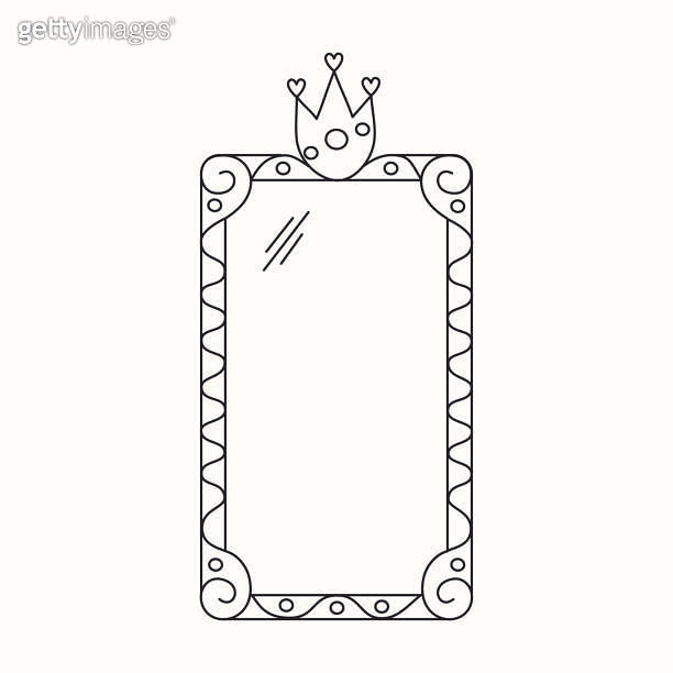 Princess mirror frame with crown or tiara line vector illustration ...