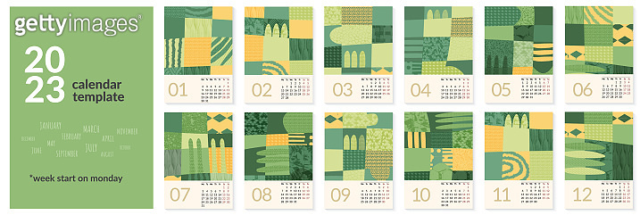 2023 calendar template with abstract green nature field landscape ...