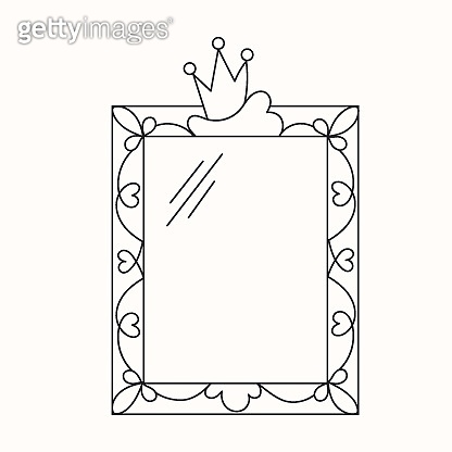 Princess mirror frame with crown or tiara line vector illustration ...