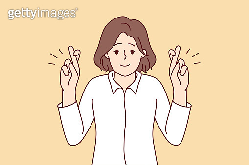 Smiling cross fingers make wish (1428073911) 일러스트, 무료 일러스트 - 게티이미지뱅크