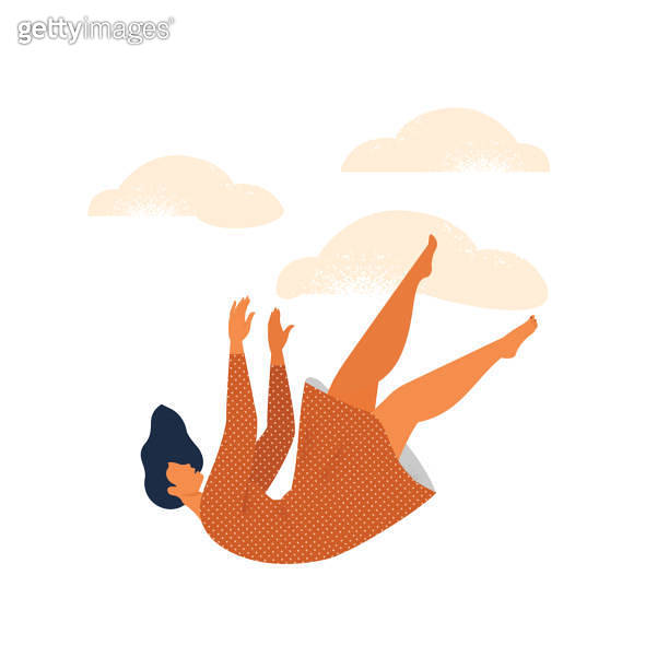Falling female character, flat vector illustration. Shocked falling ...