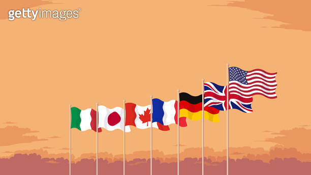The flags of the G7 flying at dawn. (1397739255) - 게티이미지뱅크