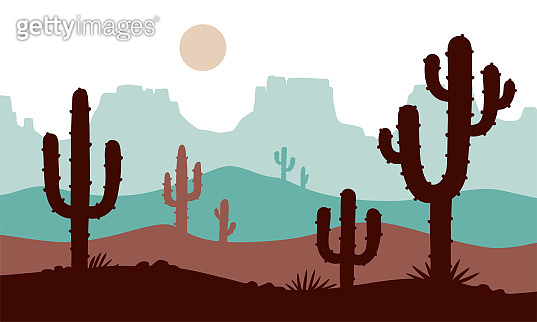 Wild West background. Mexican, Texas or Arisona desert nature landscape ...