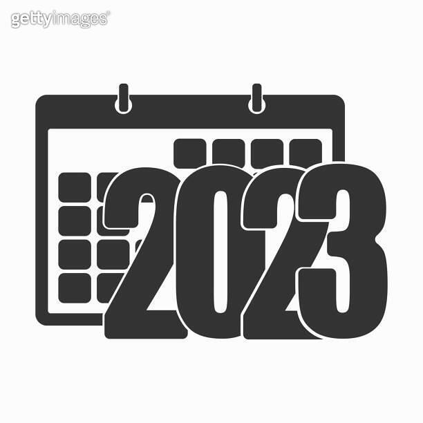 Flat design isolated Year 2023 calendar icon, wall date calendar symbol ...