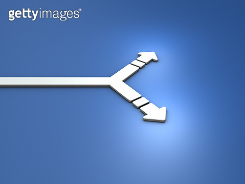An arrow that splits left and right. Abstract concept representing ...