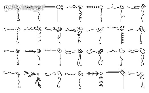 Corner border thin black line contour icons set. (1411707716) - 게티이미지뱅크