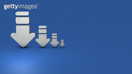 Downward arrows of decreasing size. Abstract concept representing ...